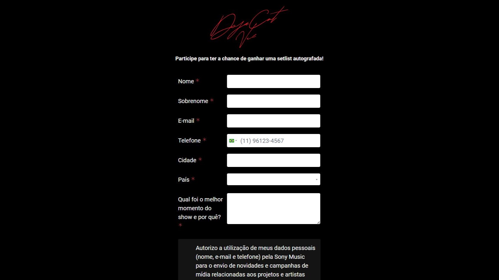 Concurso Pós Show Doja Cat como participar