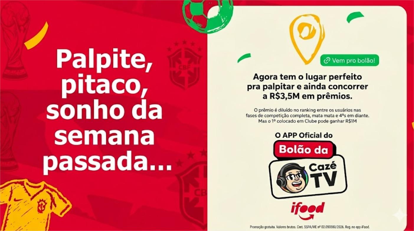 Bolão da Copa na CazéTV e iFood: como participar